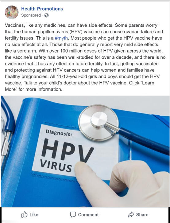 Fighting misinformation with science-based messages can improve public perceptions of HPV ...